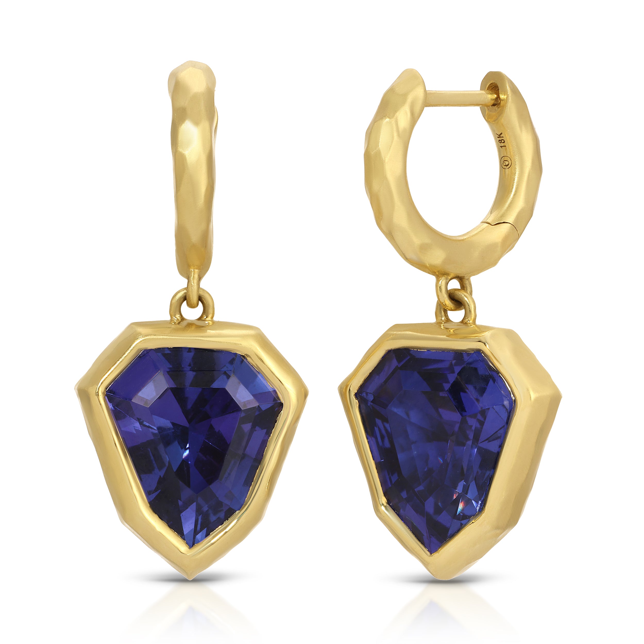 Shield Cut Tanzanite Hidden Gem Hoops – Octavia Elizabeth
